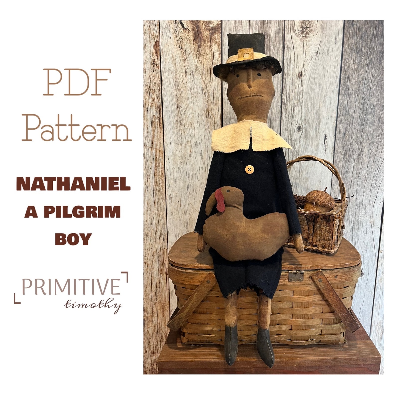 PDF Sewing Pattern - Primitive Pilgrim Boy and Turkey - Thanksgiving ...