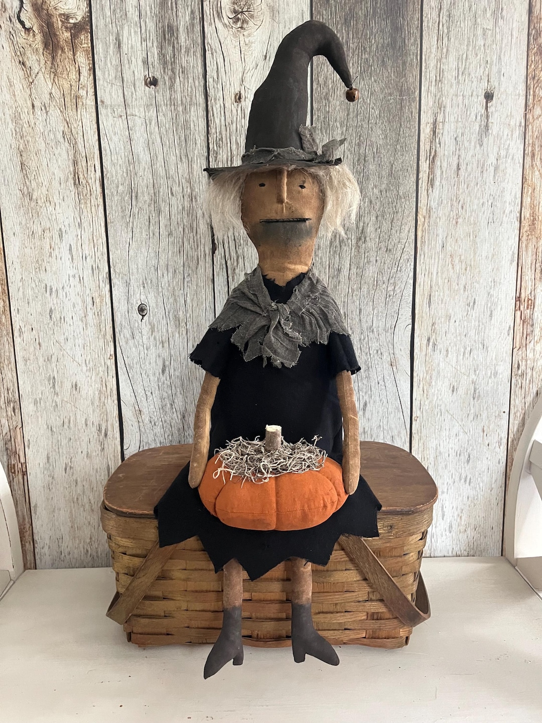 Primitive Witch Doll With Pumpkin: Handmade Halloween Folk Art Decor - Etsy