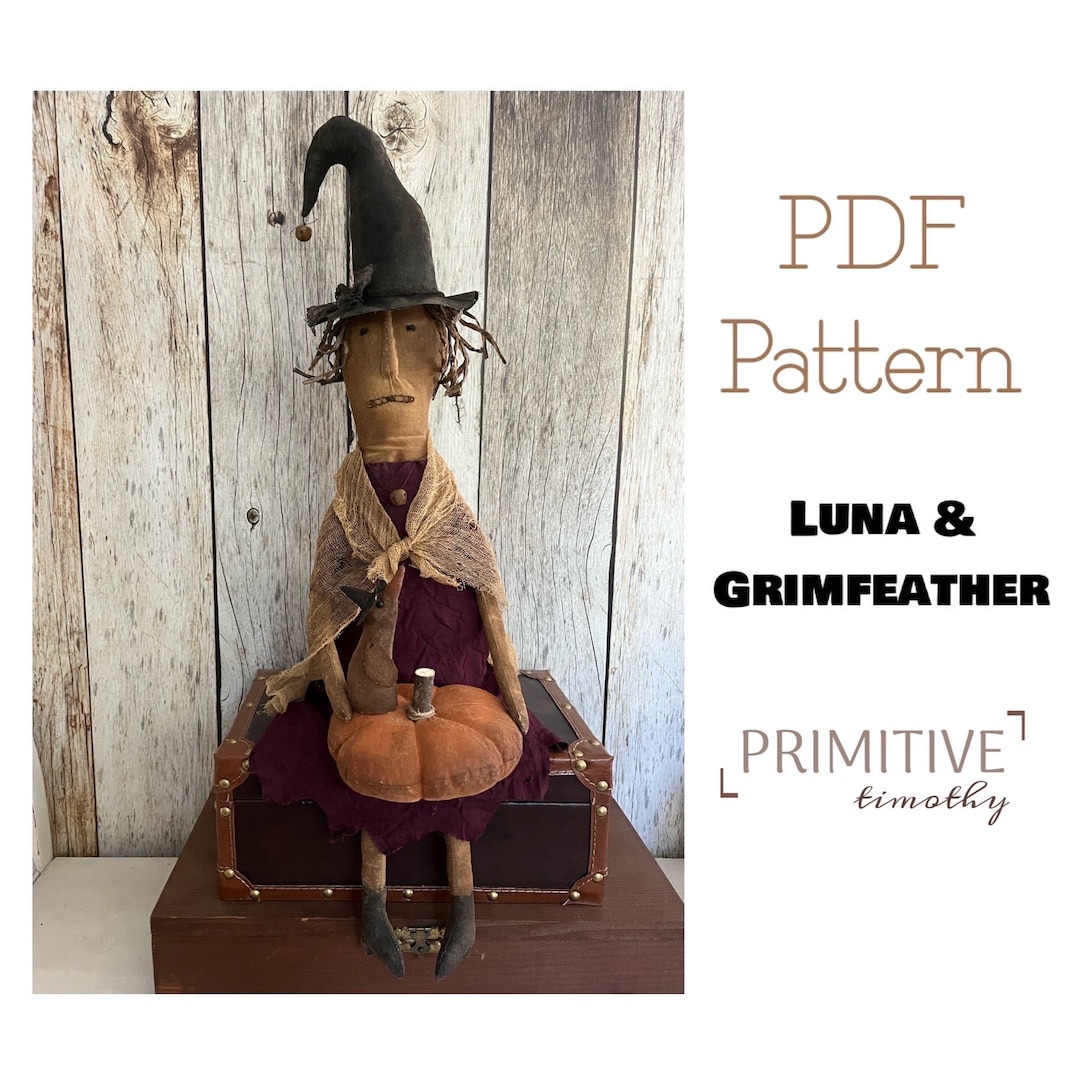 PDF Sewing Pattern - Primitive Halloween Witch With Pumpkin and Bird ...