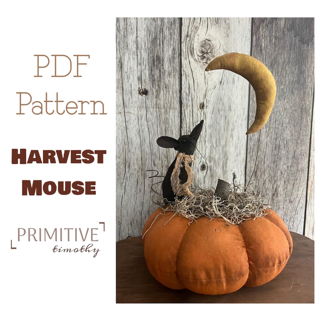 PDF Sewing Pattern - Primitive Halloween Mouse on Pumpkin - Folk Art ...