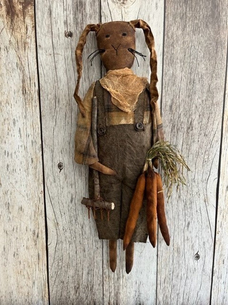 PDF Sewing Pattern - Primitive Bunny Rabbit - Folk Art Doll Door Hanger ...
