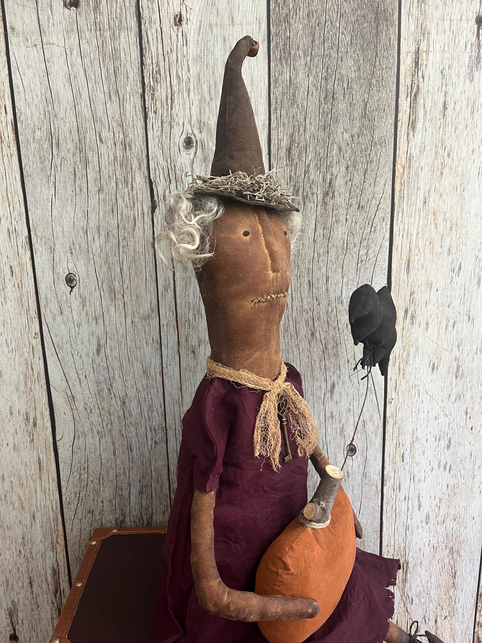 Primitive Witch Doll: Spooky Halloween Folk Art With Pumpkin - Etsy