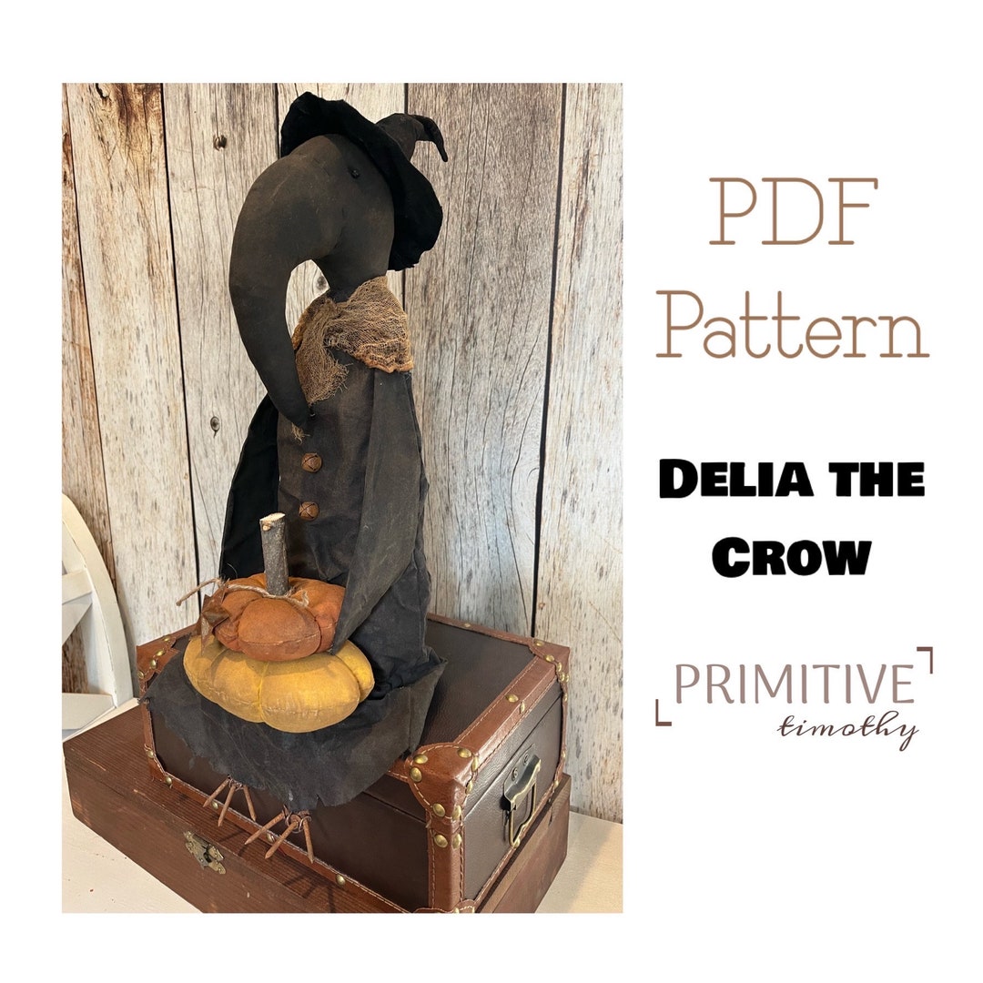 PDF Sewing Pattern - Primitive Crow Witch - Prim Halloween Doll - Raven ...