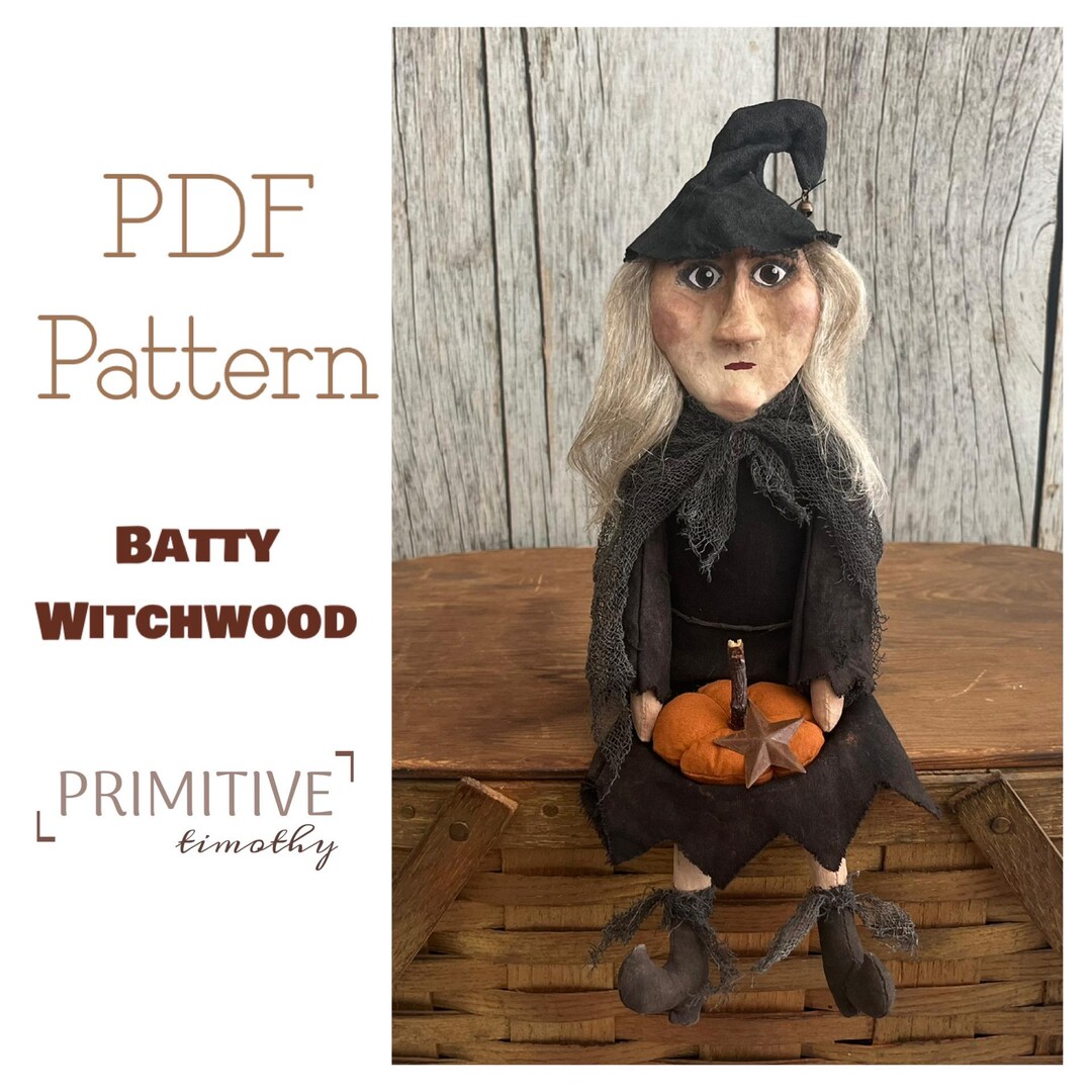 PDF Sewing Pattern - Primitive Clay Face Witch - Early Americana ...