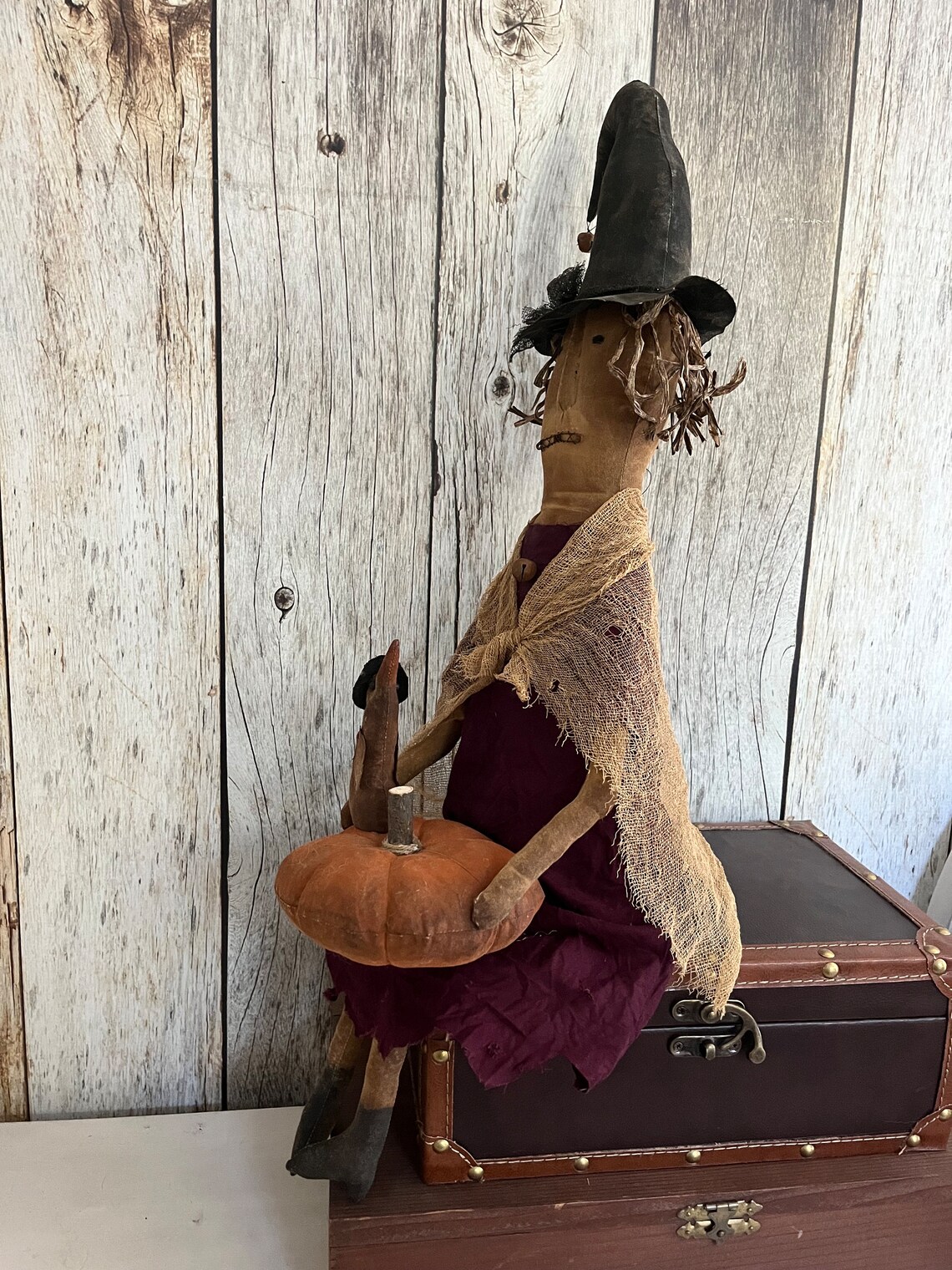 PDF Sewing Pattern - Primitive Halloween Witch With Pumpkin and Bird ...