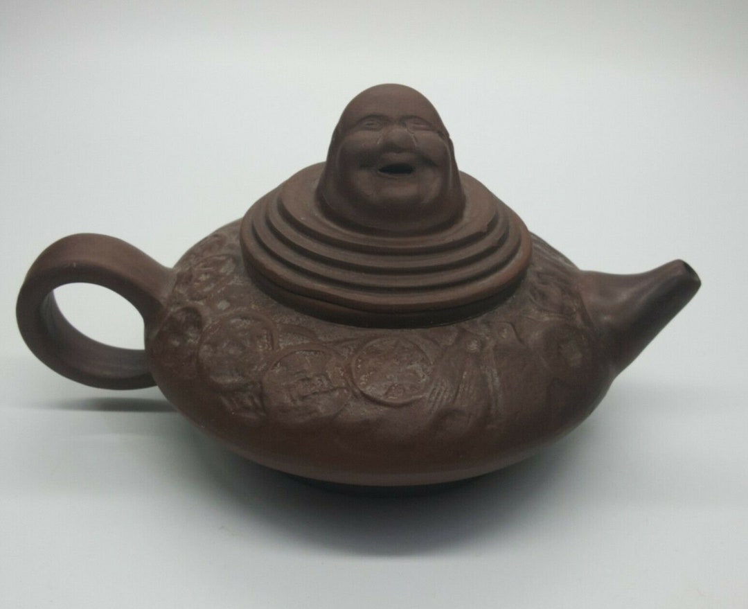 Vintage Brown Clay Teapot Crying Buddha Head Lid Marked on Bottom - Etsy