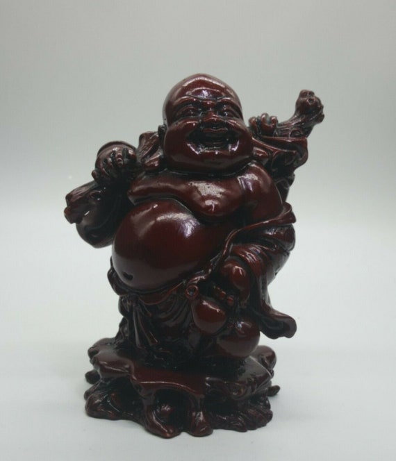 Buddha Happy Statue Laughing Figurine Dark Red Resin Feng Shui | Etsy