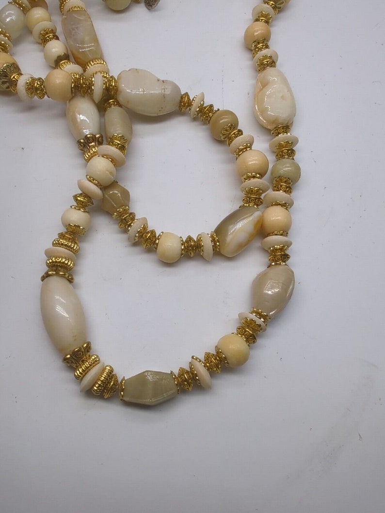Vintage Hand Made Gold Tone Stone Bead Necklace - Etsy