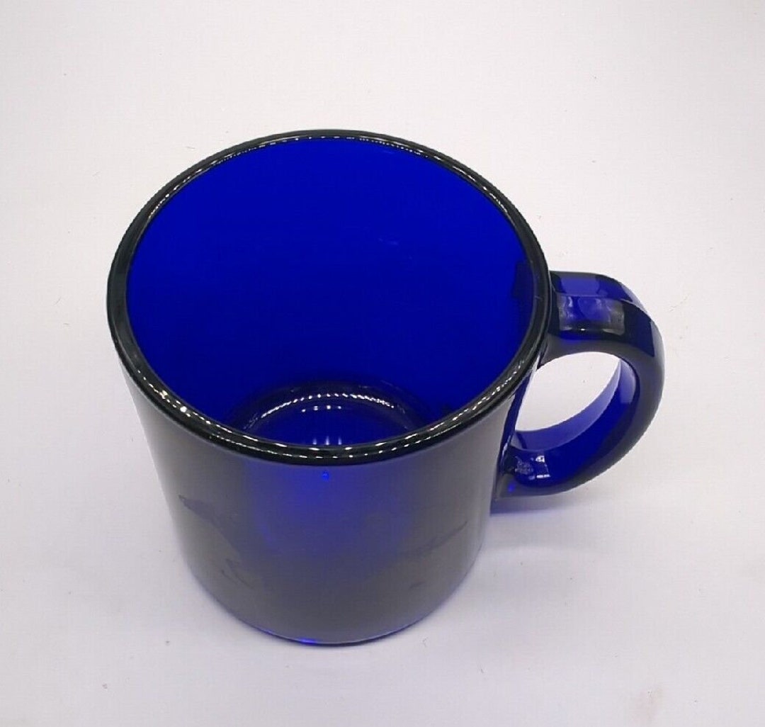 Cobalt Blue Glass Mug Galloping Horse Mustang Etched Made in - Etsy