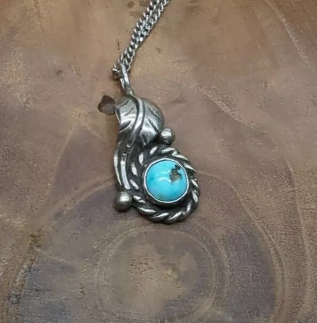 Vintage Sterling Silver Mexico Pendant Turquoise on 18 925 Mexico Chain ...