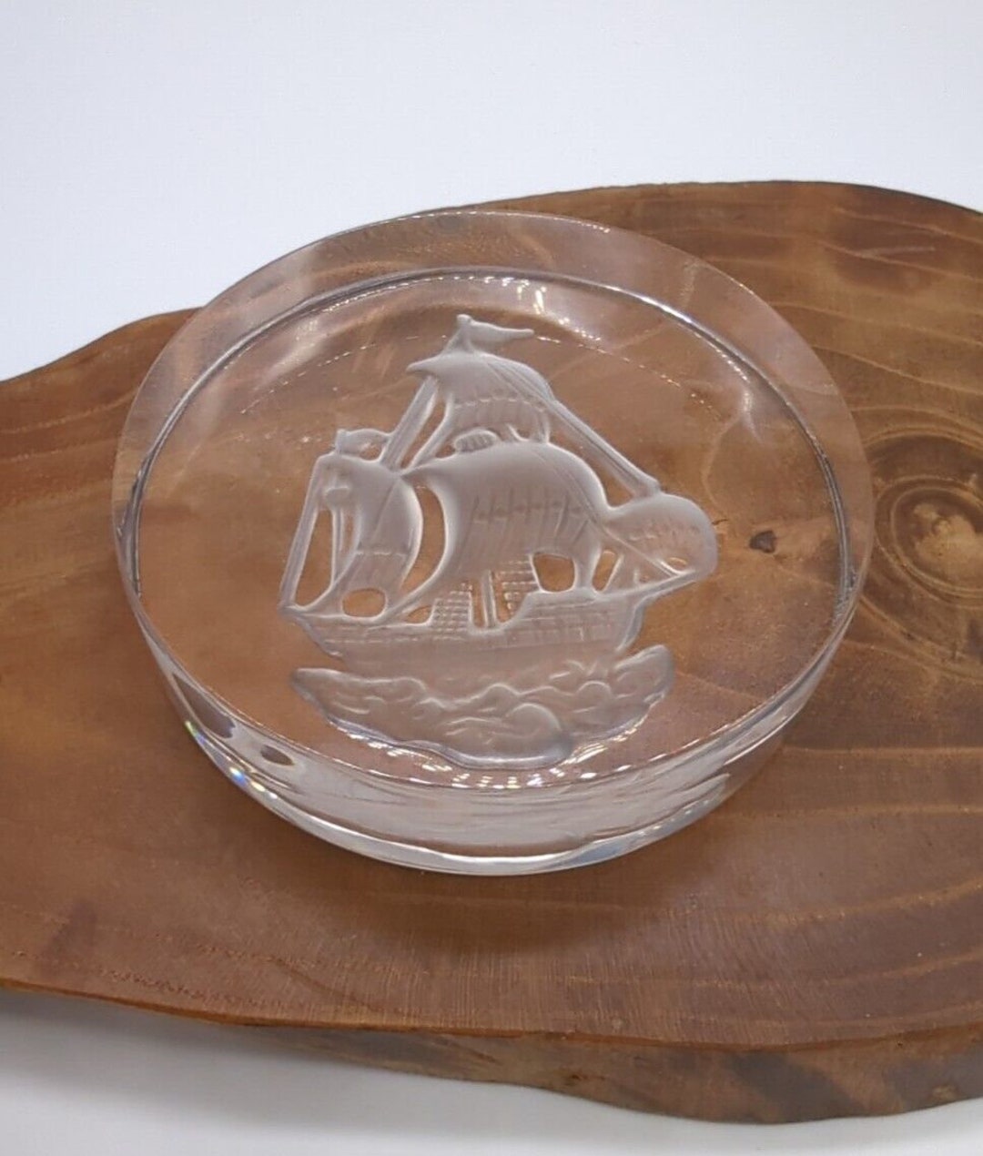 VSL Round Flat Glass Paperweight Sailing Ship 3.25" - Etsy