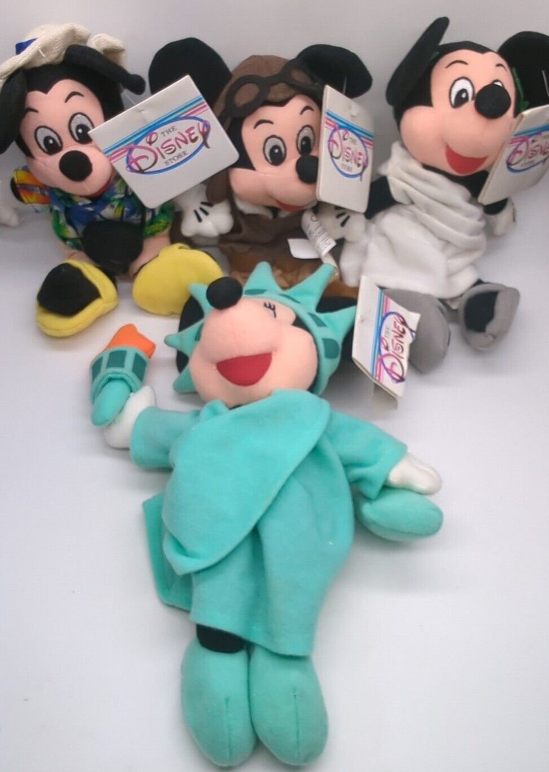 Disney Store Bean Bag Plush 3 Mickey 1 Minnie Liberty Pilot Toga ...