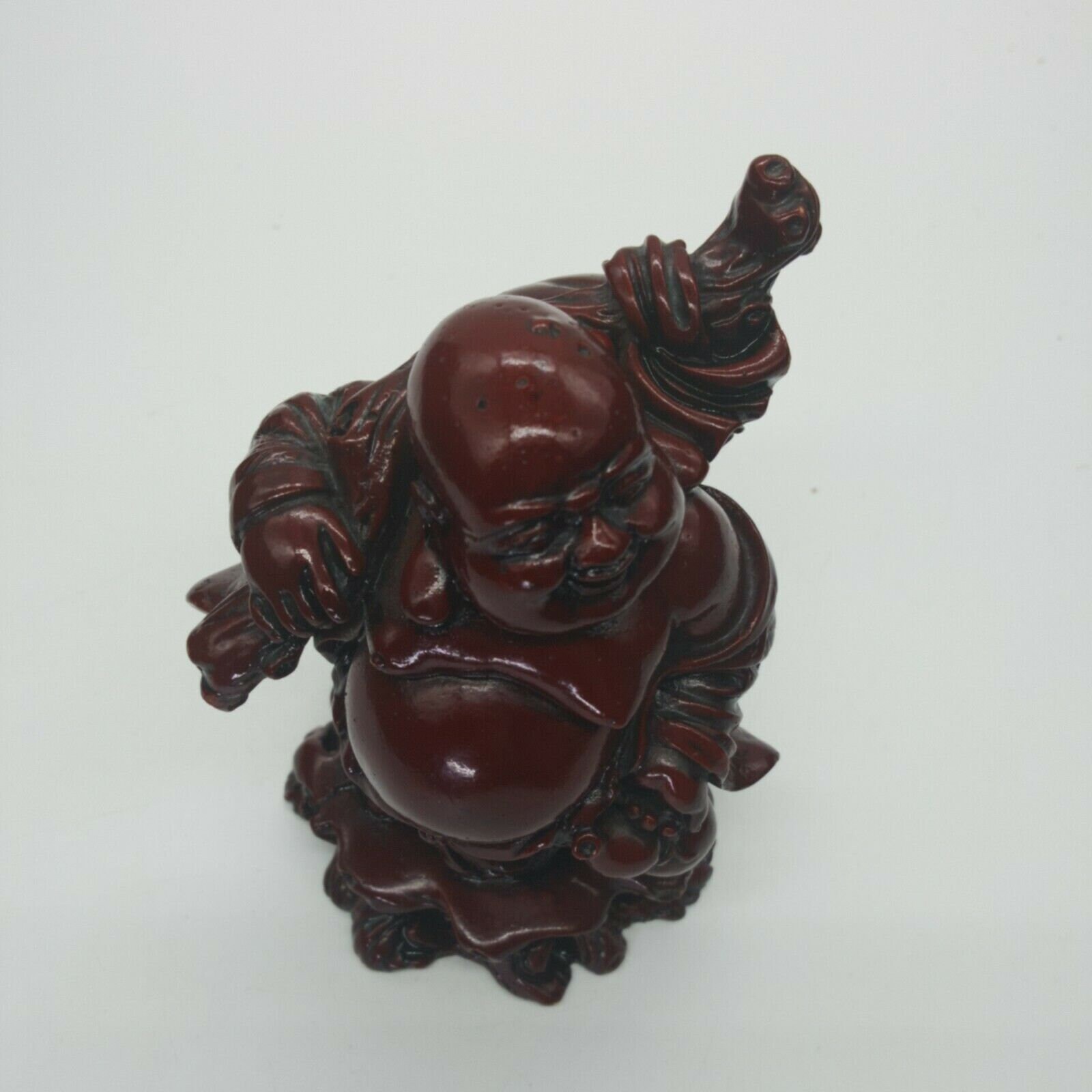 Buddha Happy Statue Laughing Figurine Dark Red Resin Feng Shui Luck 4.5 ...