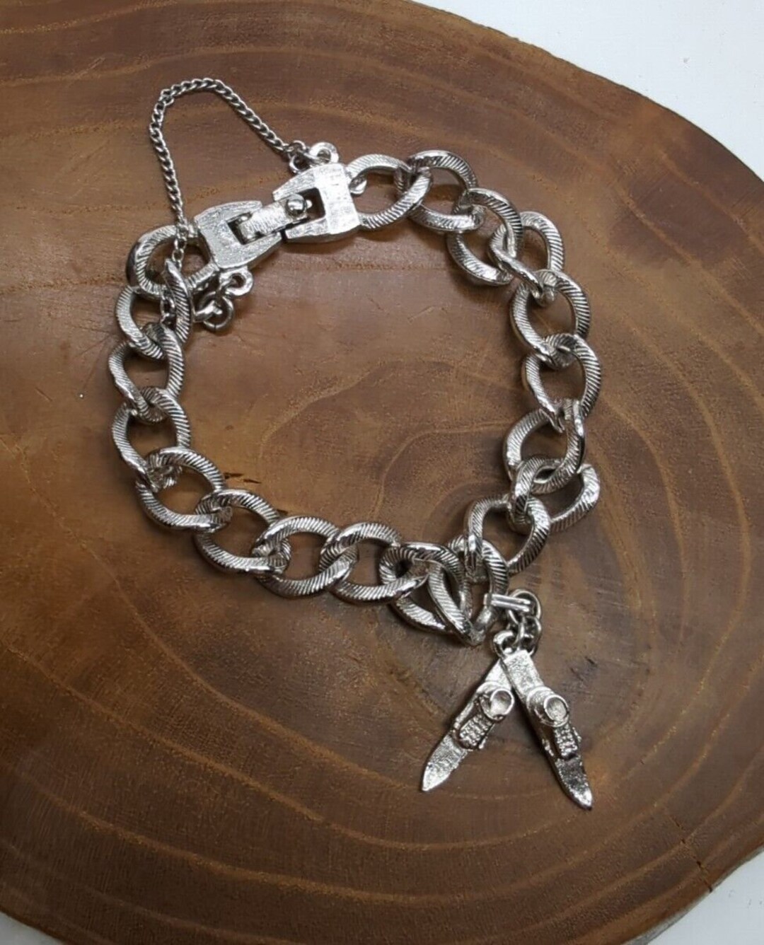 Vintage Signed Monet Charm Bracelet Silvertone Skis - Etsy