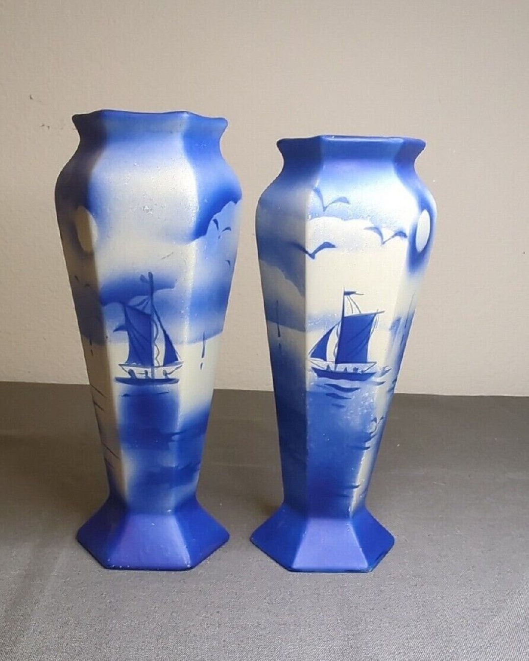 Vintage Handpainted Vase 1950s Brentleigh Ware Set of 2 Sailing Ship ...