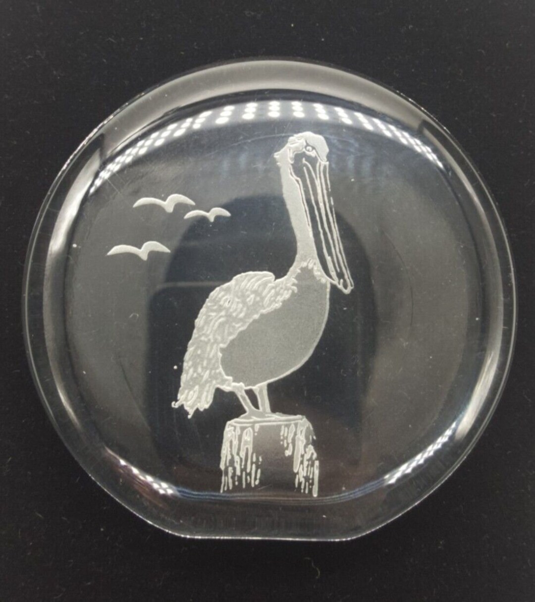Vintage Signed Art Glass Paperweight Flat Round Shape Pelican - Etsy
