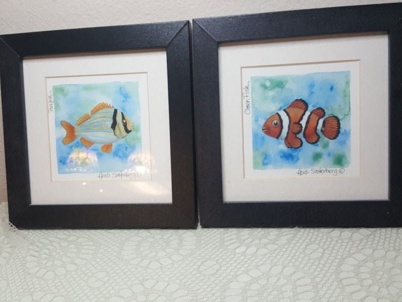 Set of 2 Signed Wall Art Fish HEIDI SATTERBERG Clown and Pork Fish - Etsy