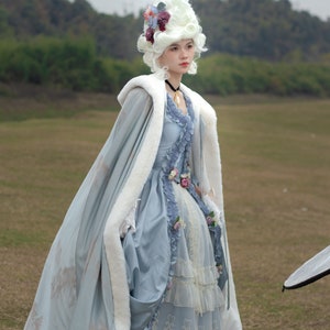 Light Blue Marie Antoinette Cape With Fur Victorian Style Rococo ...
