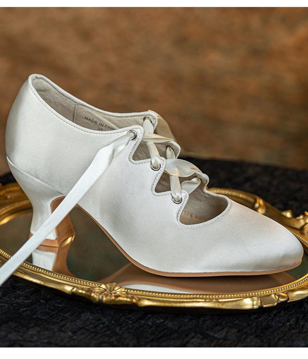 Handmade Rococo Inspired Soft White Silk Satin Heels With Ribbon Ties ...