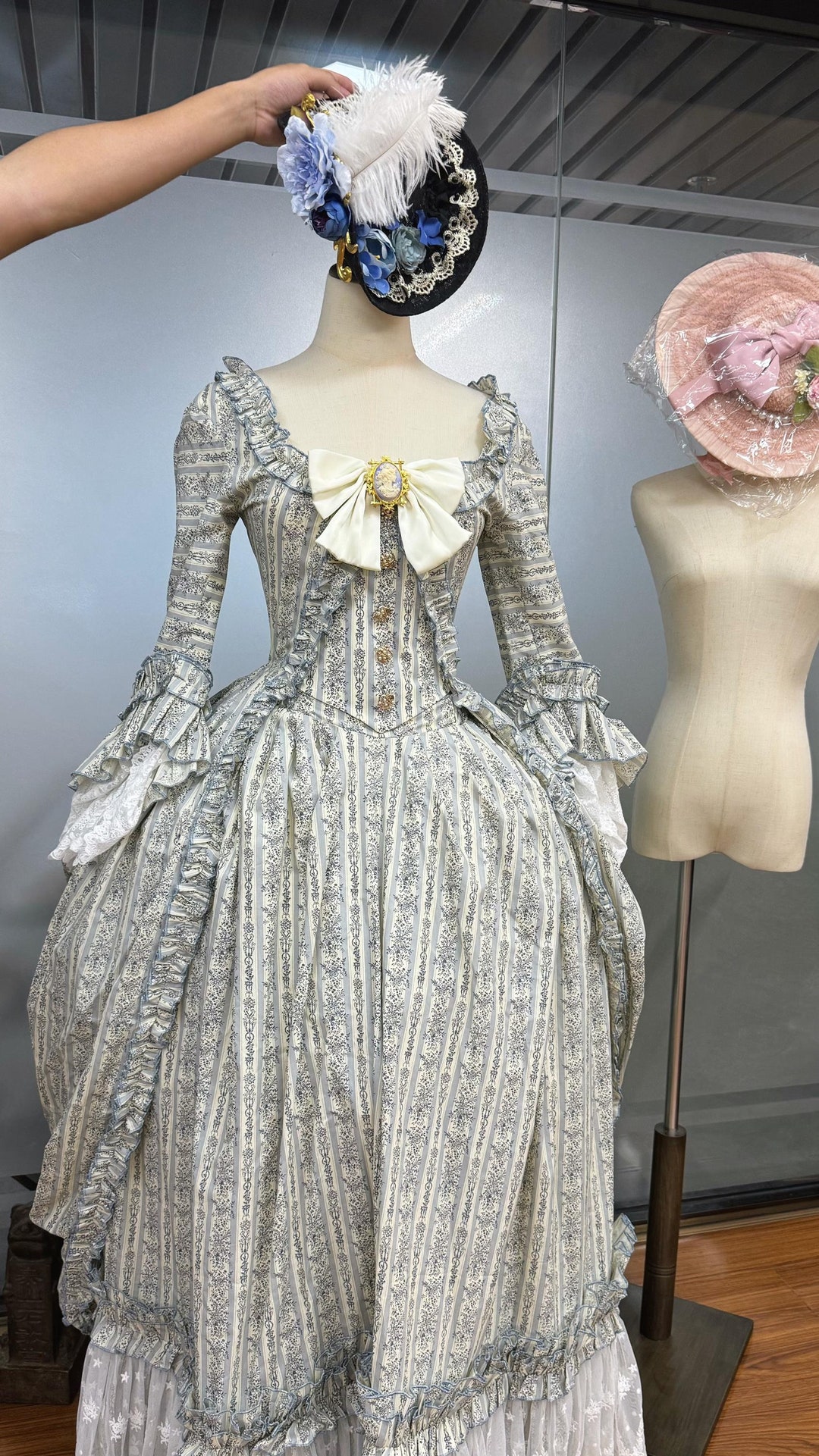 Robe à La Polonaise Blue Striped Rococo Gown – 18th Century Historical ...