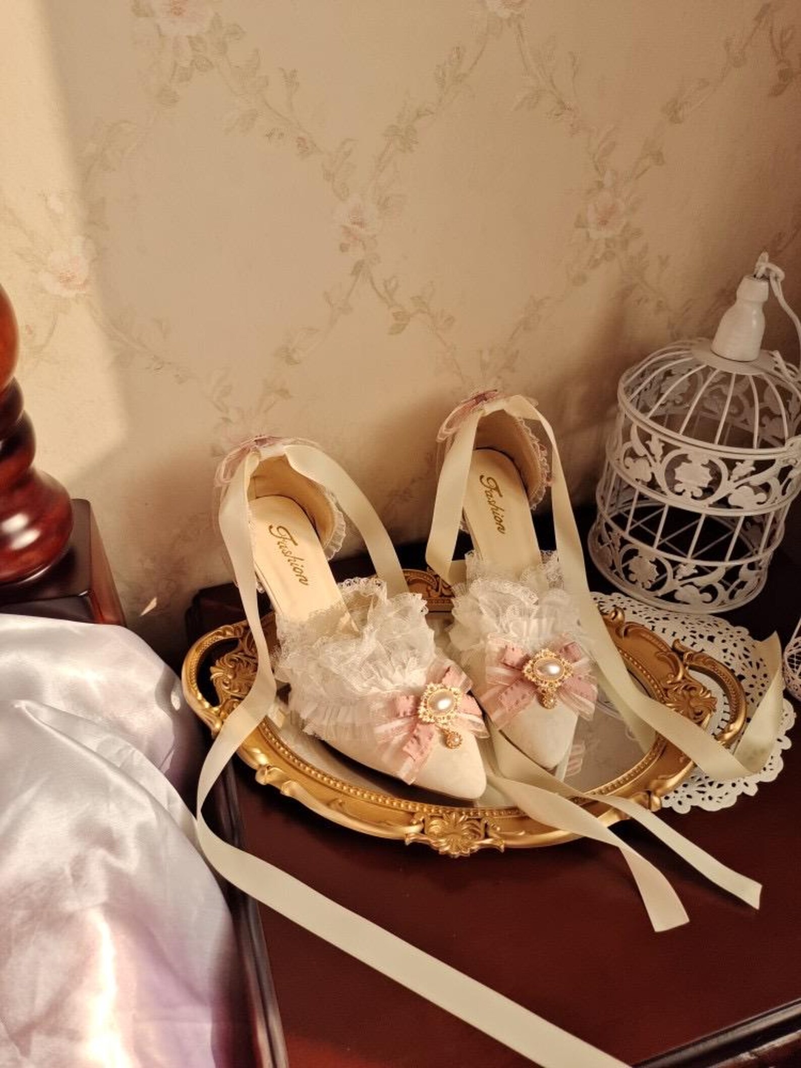 Soft Cream Rococo High Heels Marie Antoinette Pink Shoes Baroque ...