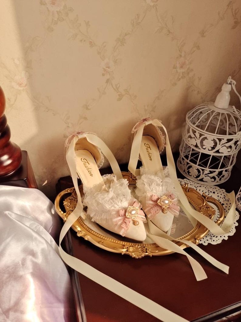 Soft Cream Rococo High Heels Marie Antoinette Pink Shoes Baroque ...