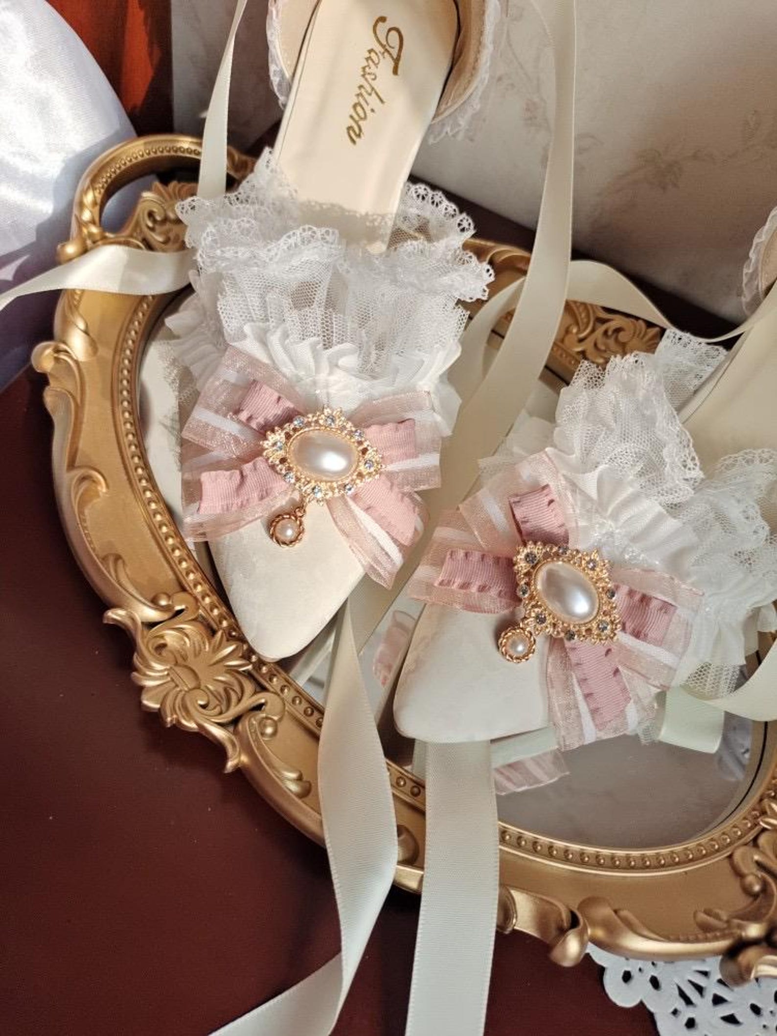 Soft Cream Rococo High Heels Marie Antoinette Pink Shoes Baroque ...