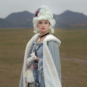 Light Blue Marie Antoinette Cape With Fur Victorian Style Rococo ...