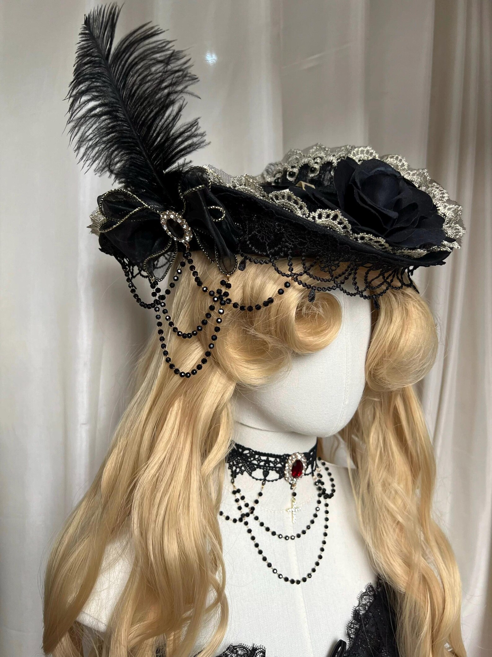 Rococo Court Hat – Marie Antoinette Style Feathered Bonnet With Lace ...
