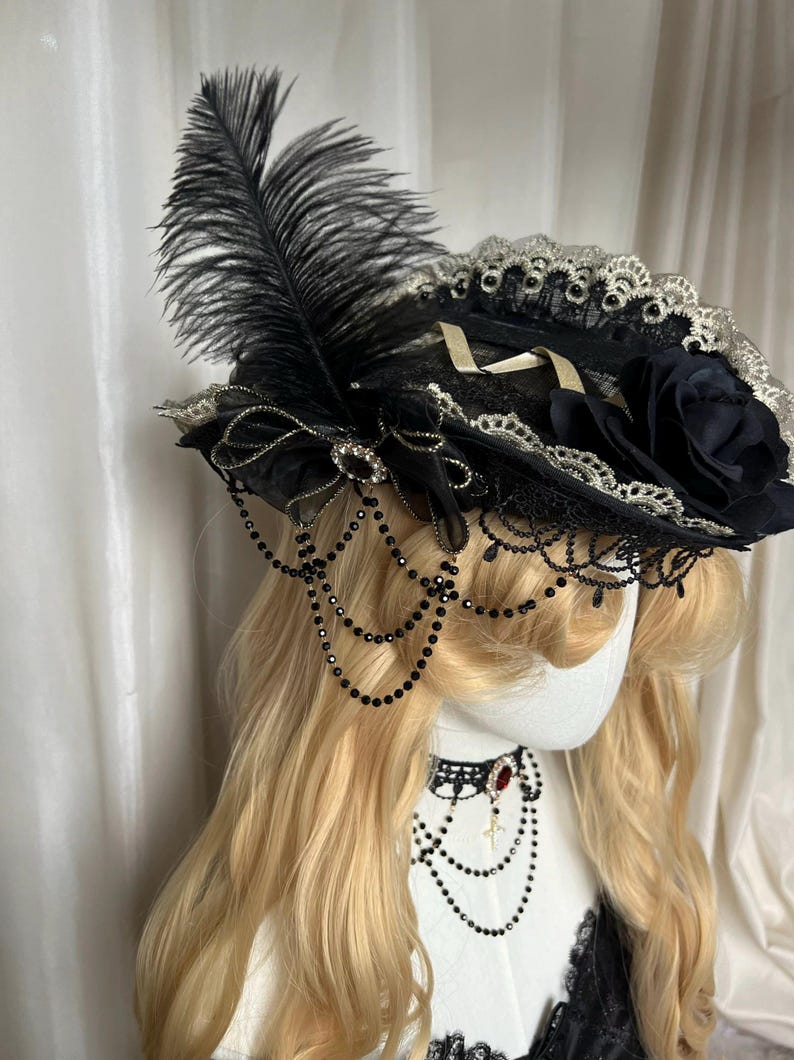 Rococo Court Hat – Marie Antoinette Style Feathered Bonnet With Lace ...