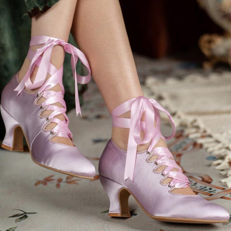 Handmade Rococo Inspired Pastel Lavender Silk Satin Heels With Ribbon ...