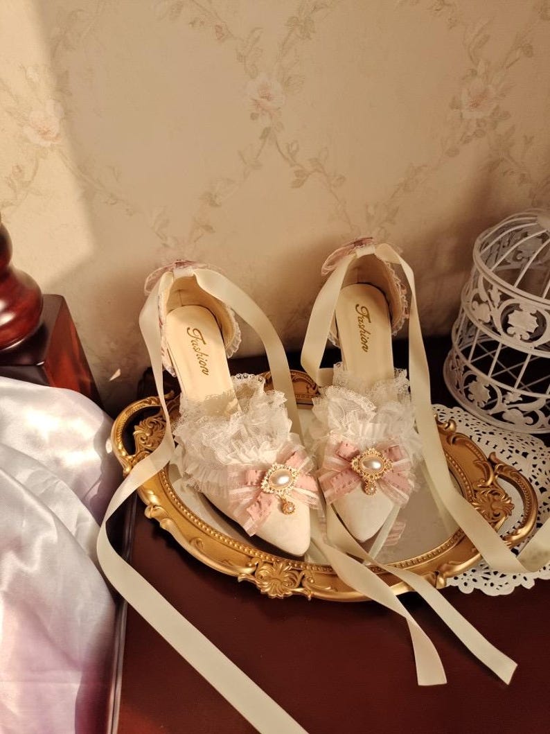 Soft Cream Rococo High Heels Marie Antoinette Pink Shoes Baroque ...