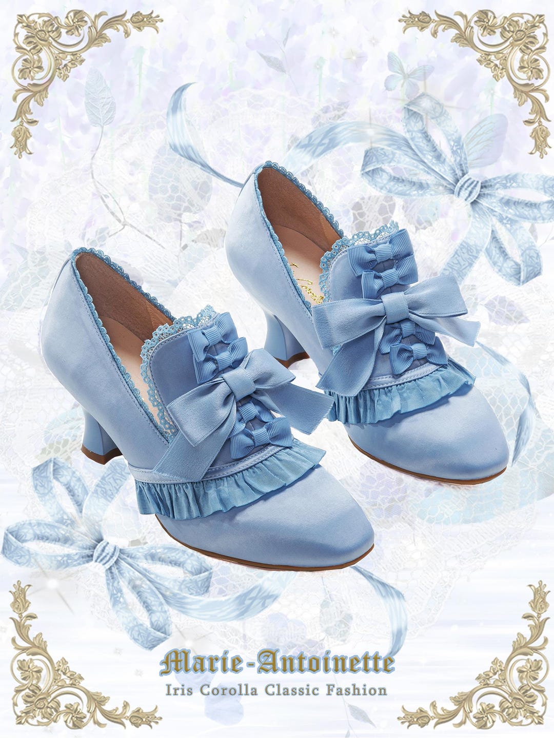 Sky Blue Rococo High Heels Marie Antoinette Pink Shoes Baroque Costume ...