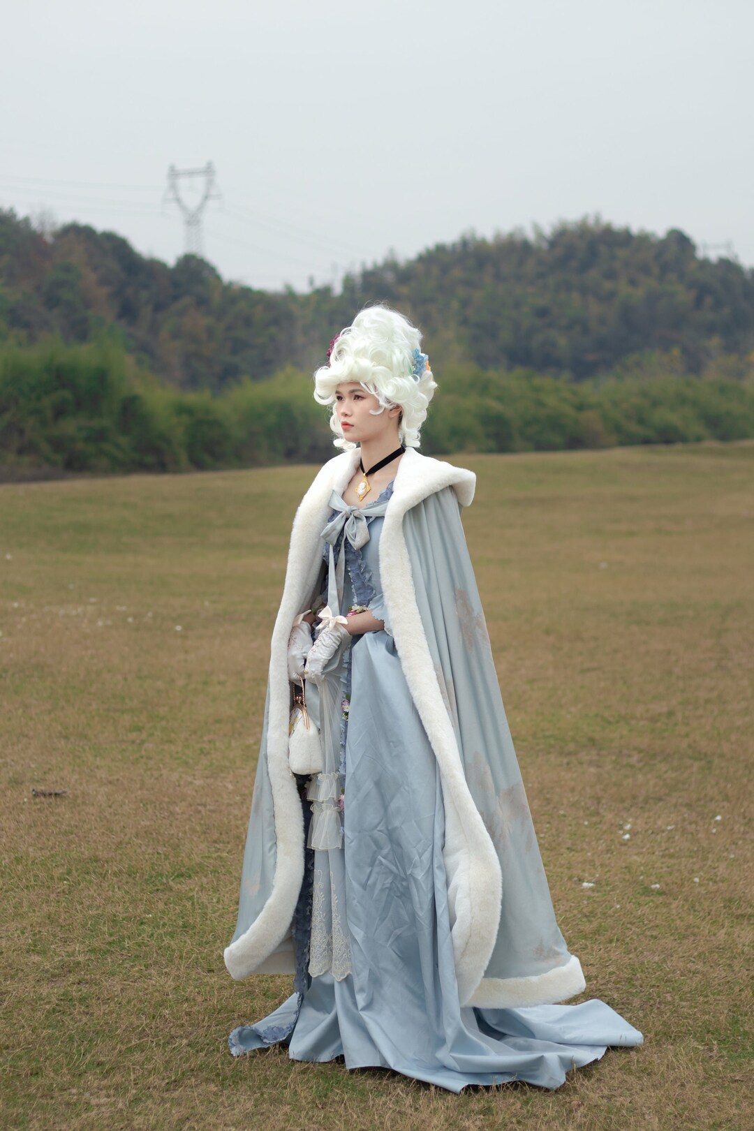 Light Blue Marie Antoinette Cape With Fur Victorian Style Rococo ...