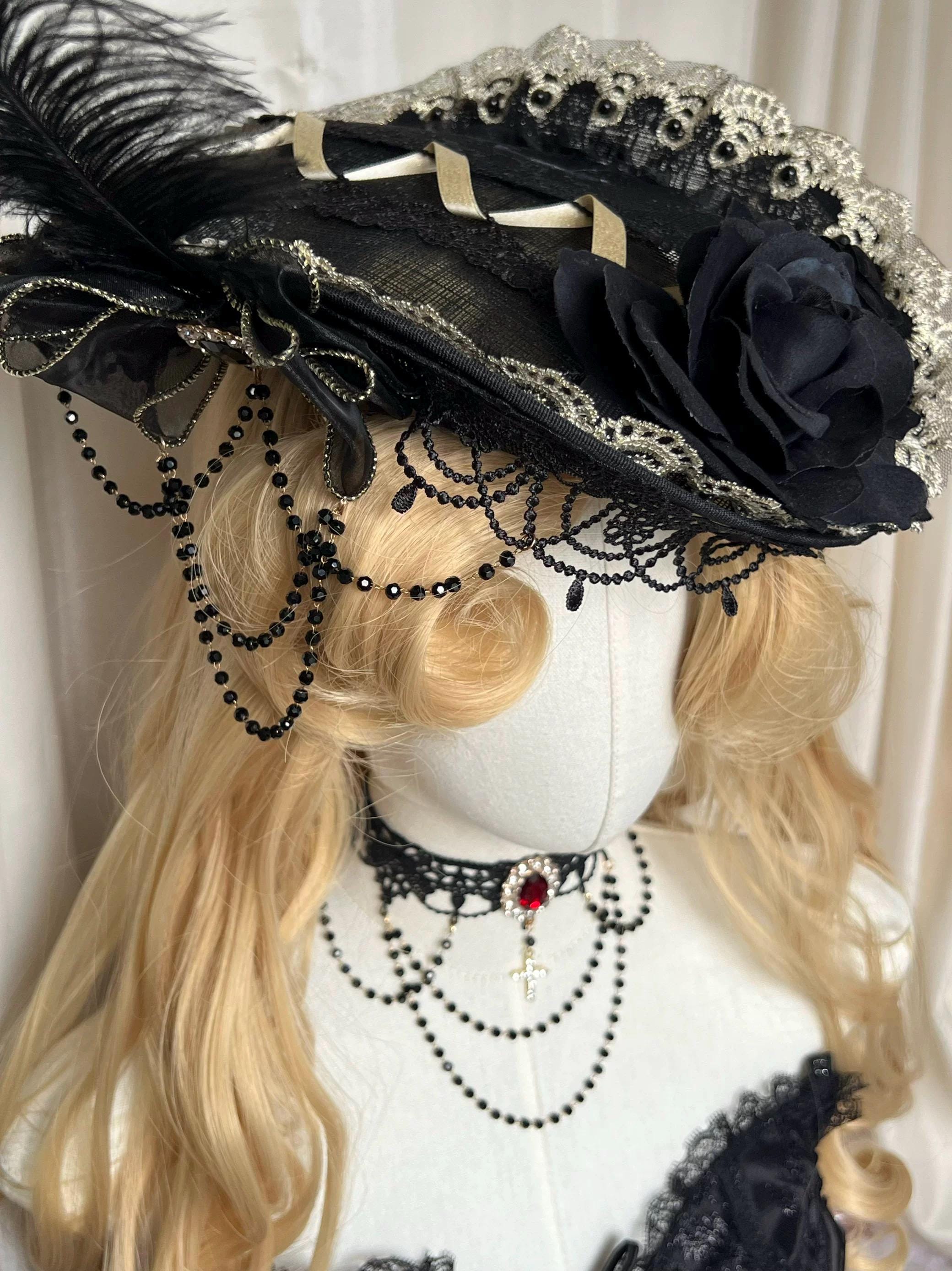 Rococo Court Hat – Marie Antoinette Style Feathered Bonnet With Lace ...