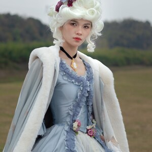 Light Blue Marie Antoinette Cape With Fur Victorian Style Rococo ...