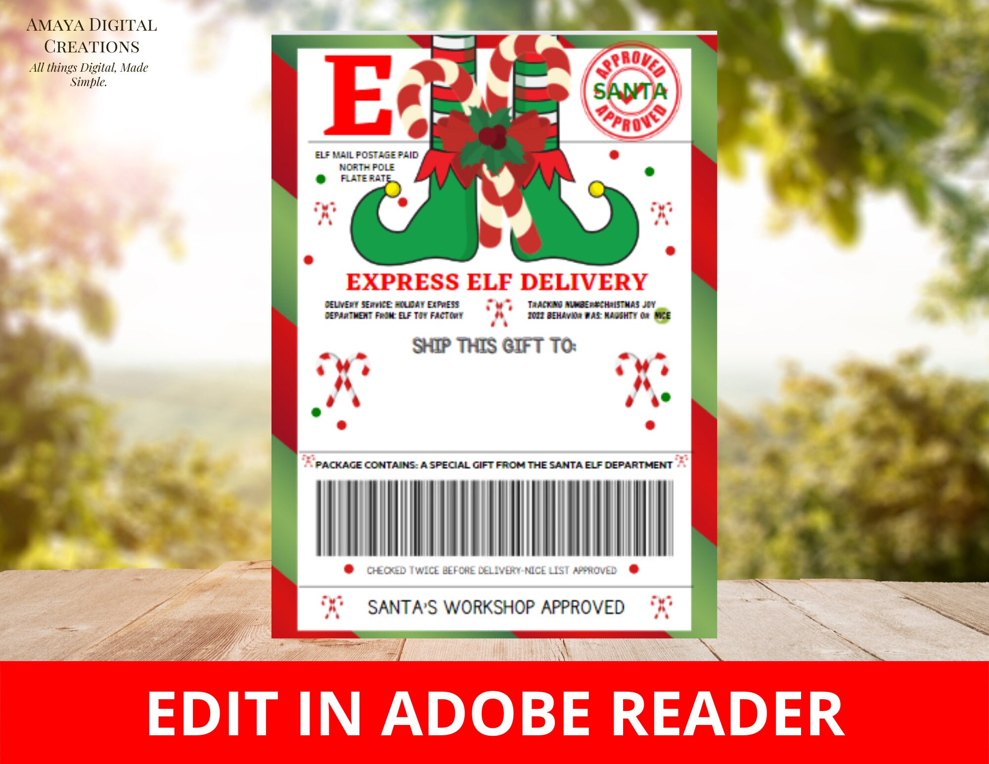 Editable Elf Shipping Label Template elf Mail Label Digital Download ...