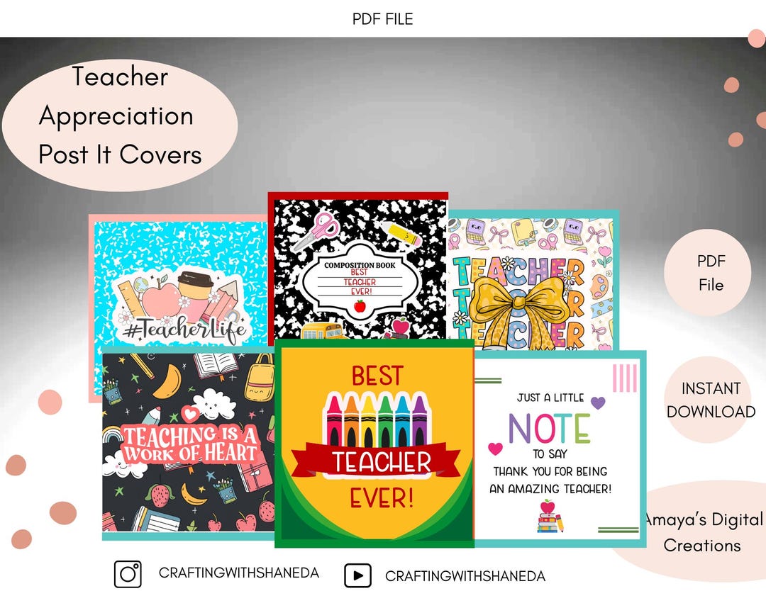 Teacher Appreciation Post It Note Covers | Printable Sticky Note Holder ...