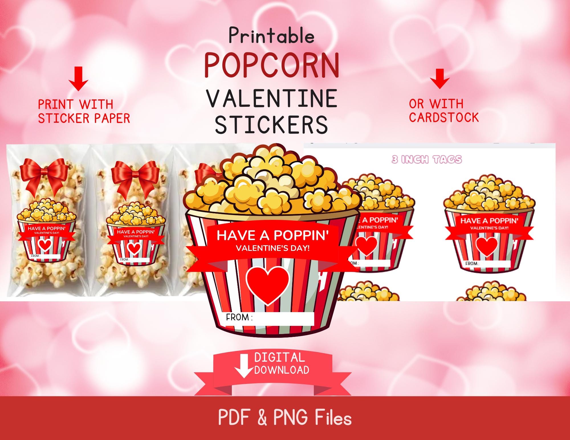 Popcorn Valentine Labels | "have a Poppin' Valentine's Day" Printable ...