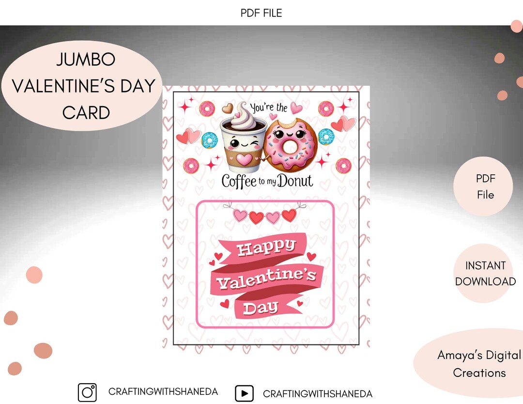 Coffee to My Donut ,jumbo Card Printable Valentine Card, Kids ...