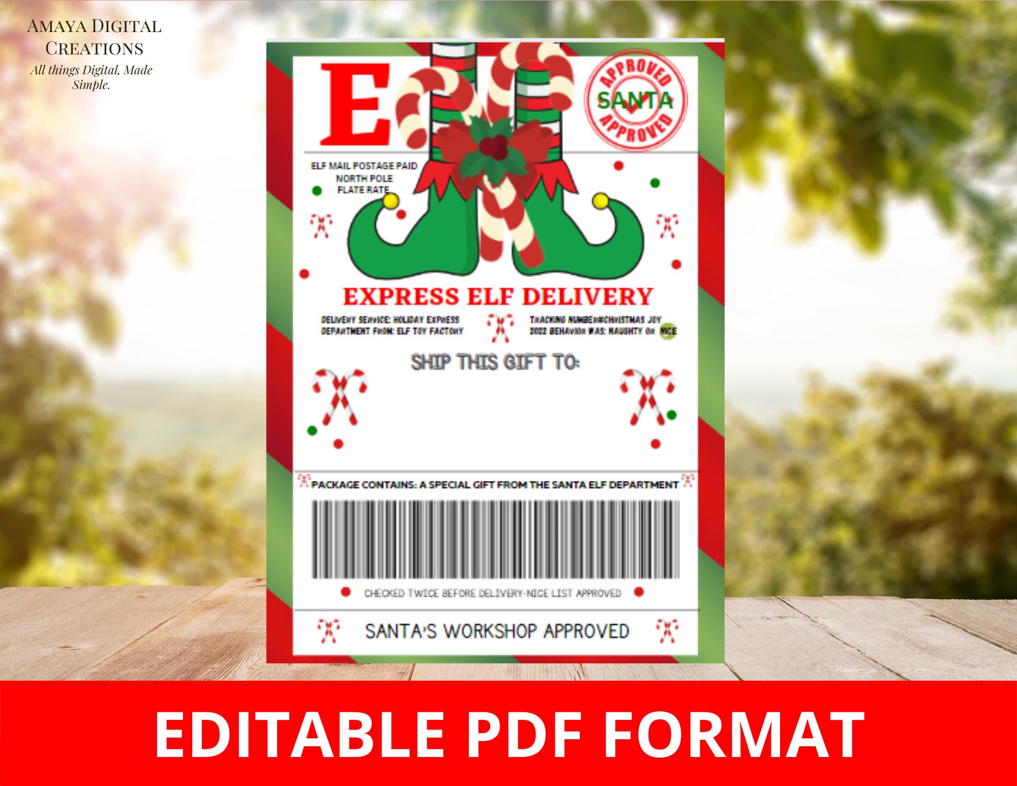 Editable Elf Shipping Label Template elf Mail Label Digital Download ...