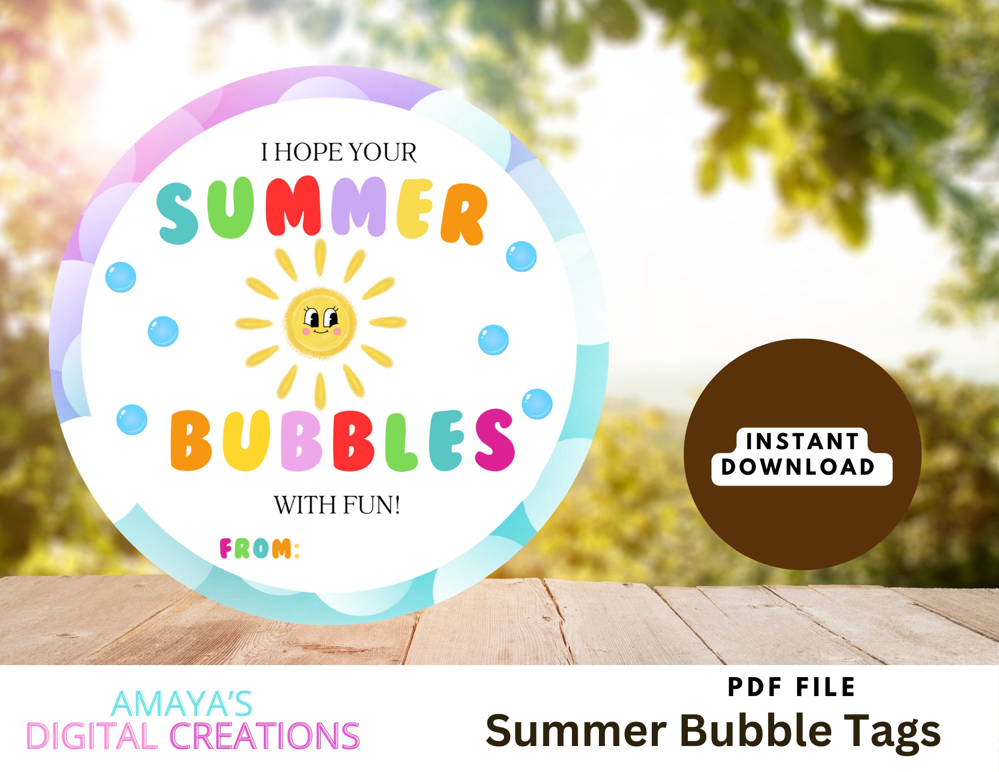 Summer Bubble Gift Tags, Printable End of Year Stickers (PDF) - Etsy