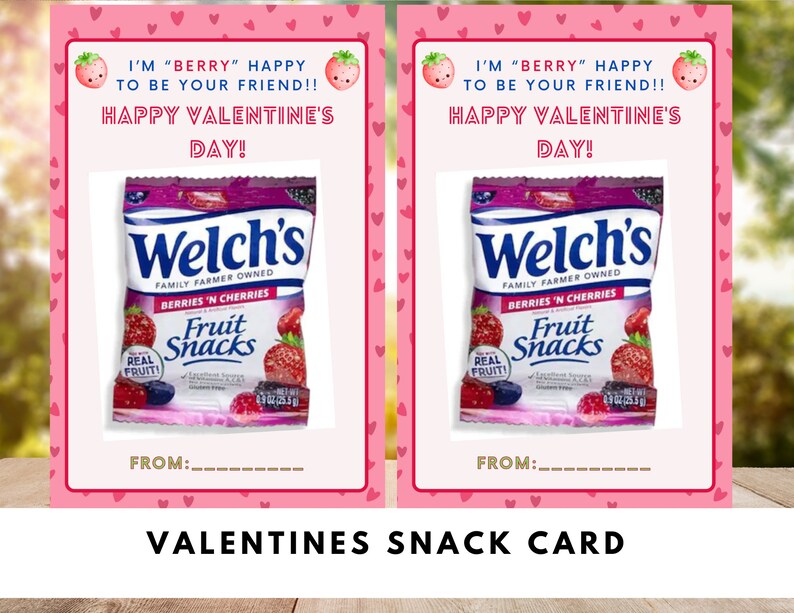 Valentine's Day Snack Card, Classroom Treat Party Favors , PDF File, No ...