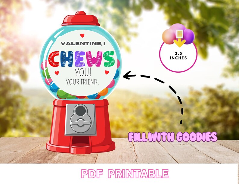 Gumball Machine Valentine Card | I Chews You Printable (PDF Download ...