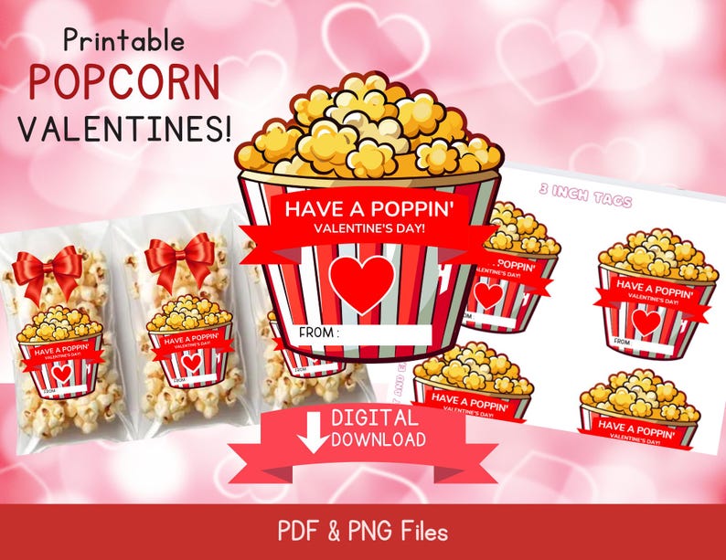 Popcorn Valentine Labels | "have a Poppin' Valentine's Day" Printable ...