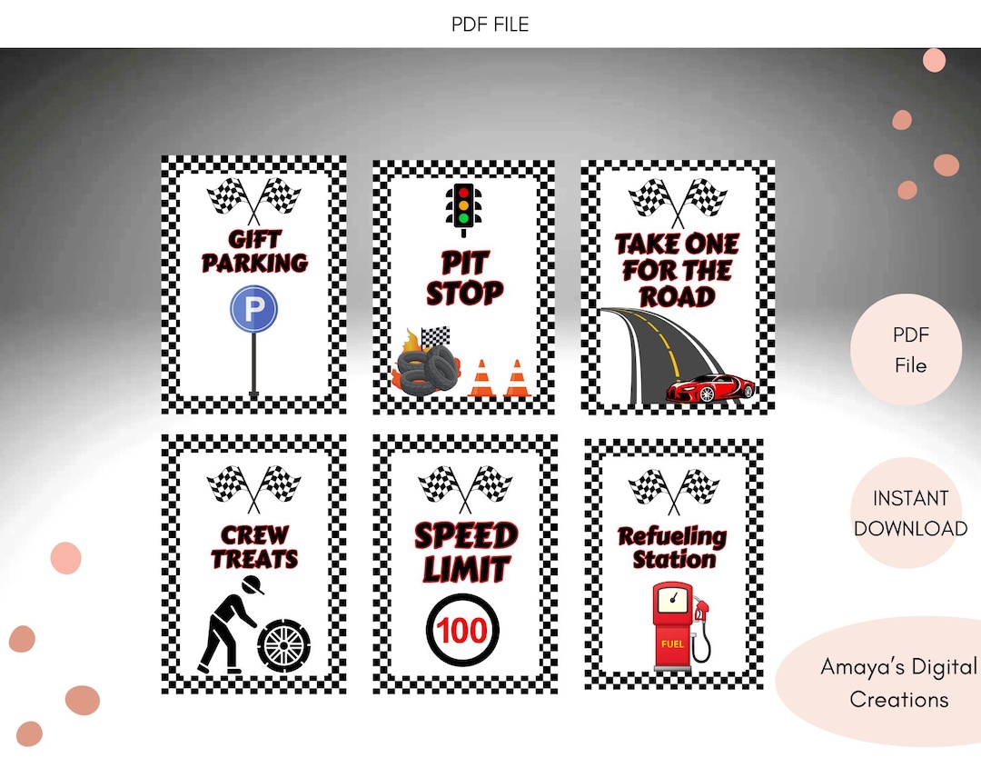 Race Car Party Signs – Set of 6 Printable Decor-non-editable Instant ...