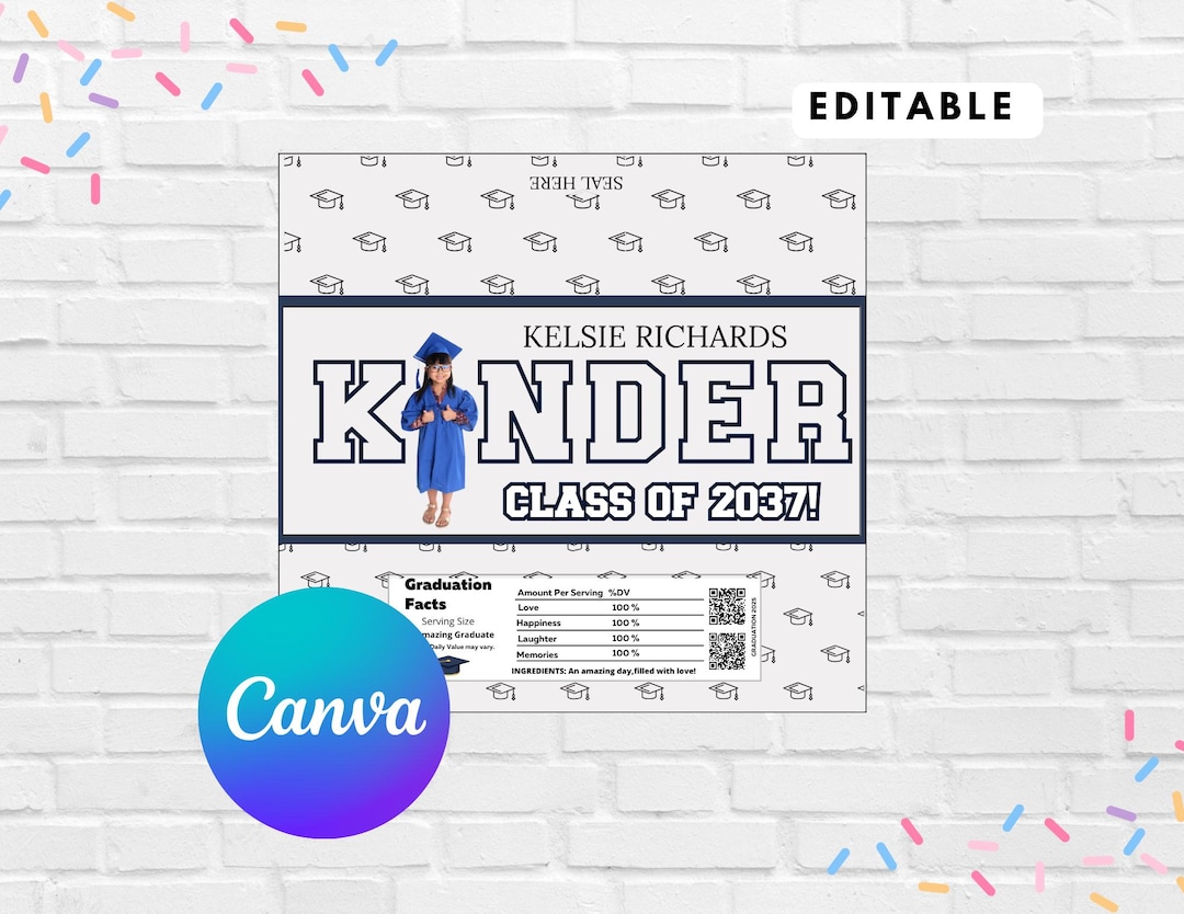 Kinder Graduation Candy Bar Wrapper | Class of 2037 Favor (canva ...