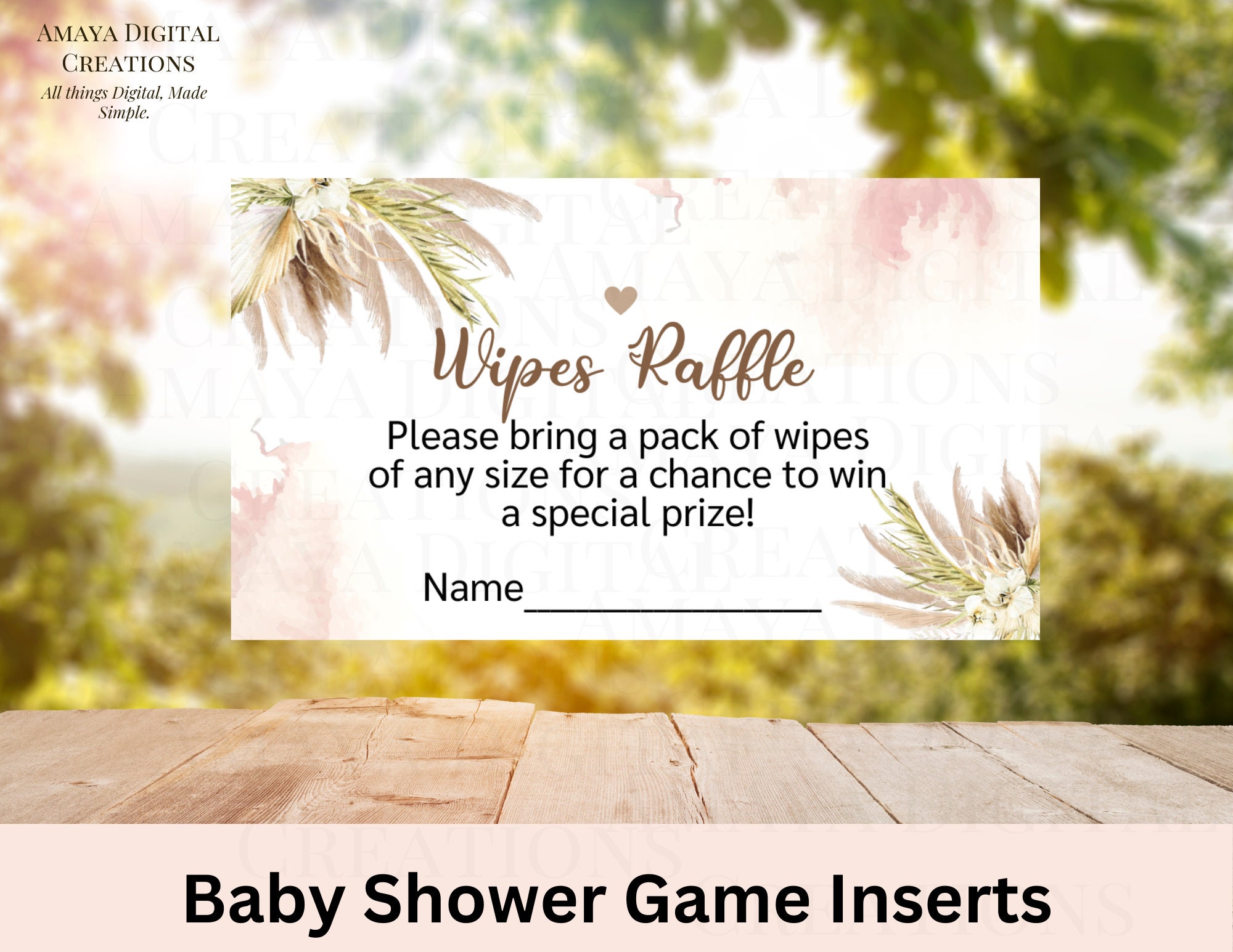 Wipes Raffle Card Inserts, Baby Shower Inserts, Baby Shower, PDF File ...