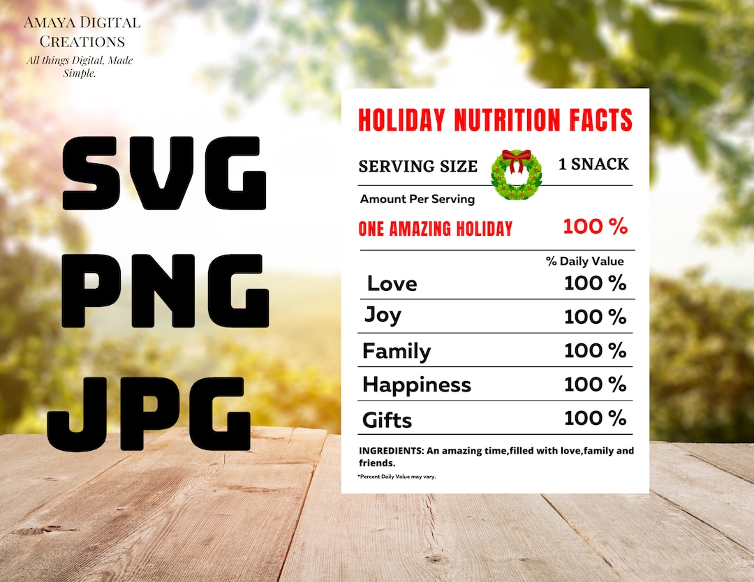 Happy Holiday Nutrition Facts Template, Png,jpg,svg Files - Etsy