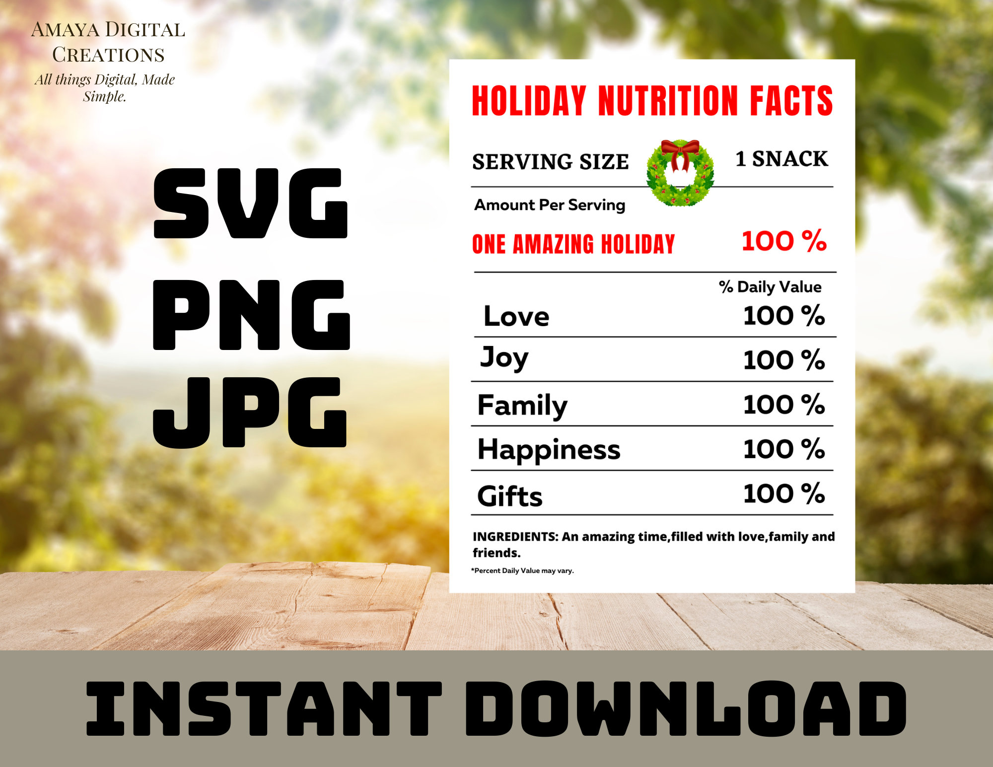 Happy Holiday Nutrition Facts Template, Png,jpg,svg Files - Etsy